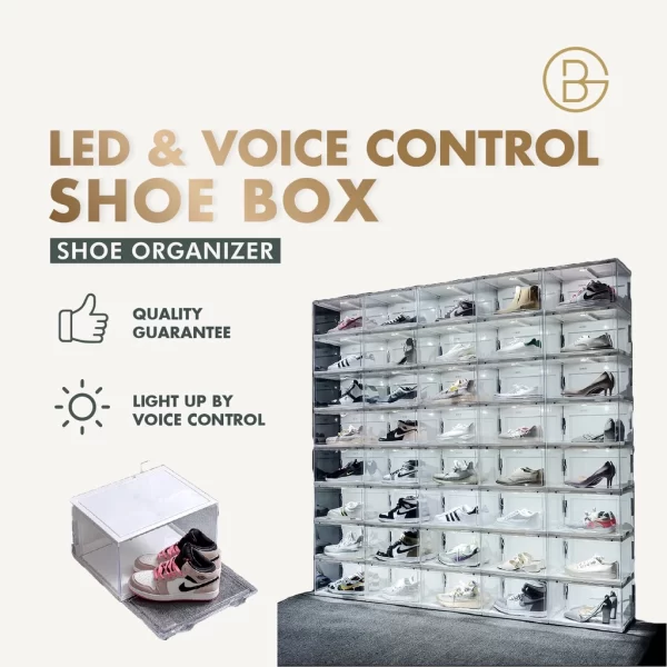LED + Sound Control Premium Shoe Box Sneaker Storage | Boxnet Pte Ltd